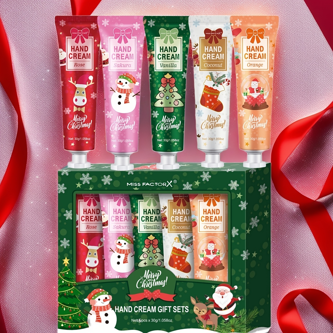 Festive Joy Miss Christmas Hand Cream Gift Set 5pcs with Snowman Reindeer Designs Plant Based Fragrances Deep Moisturizing for Hypoallergenic Perfect Valentine s Day Gift for Women