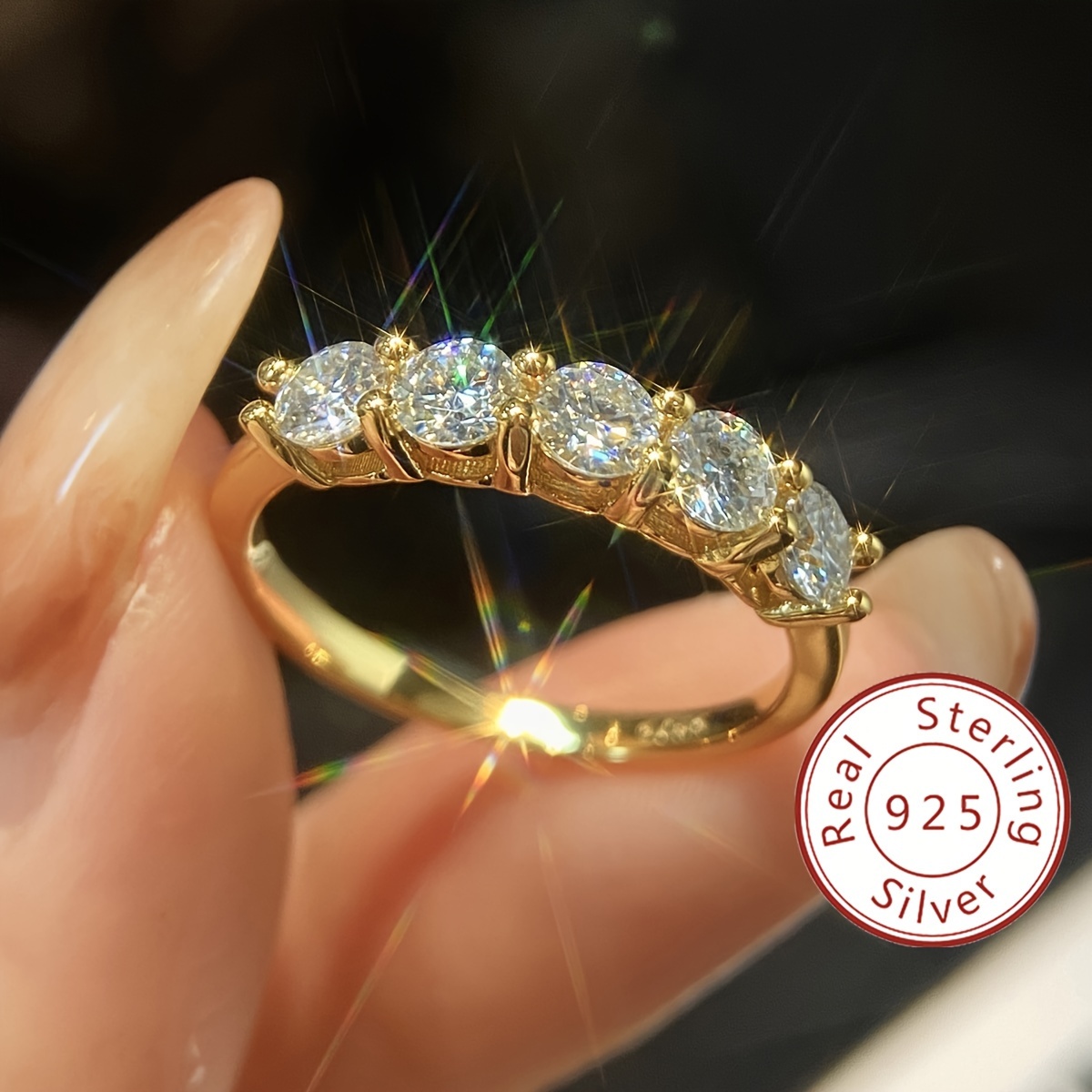 925 Sterling Silver Ring Inlaid Moissanite Symbol Eternity - Temu United Kingdom