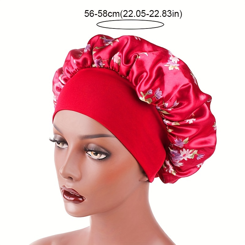 Flower Printed Satin Shower Cap Wide Brim Elastic Sleeping - Temu Canada