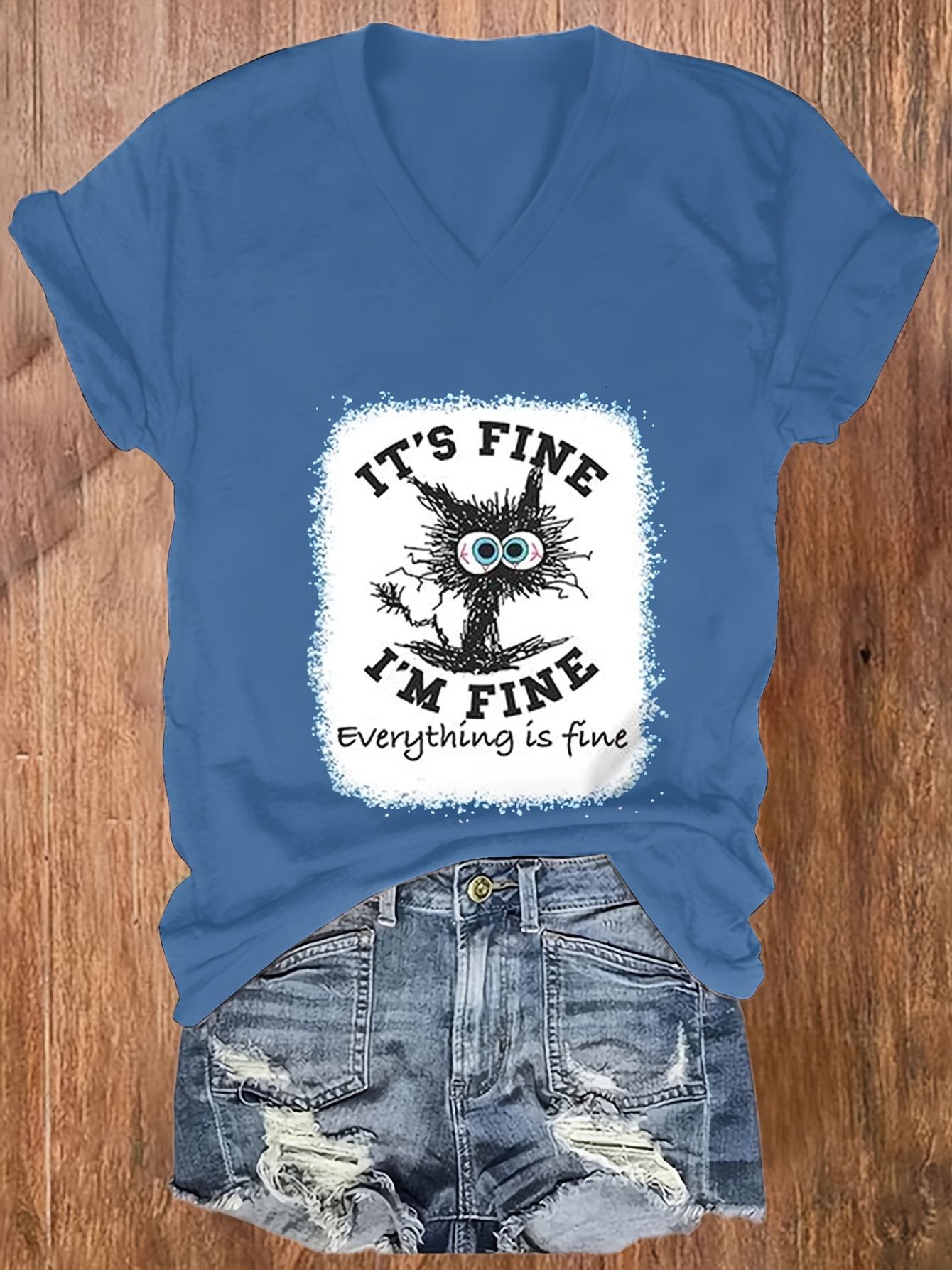 's Fine 'm T shirt Short Sleeve V Neck Casual Top - Temu Canada