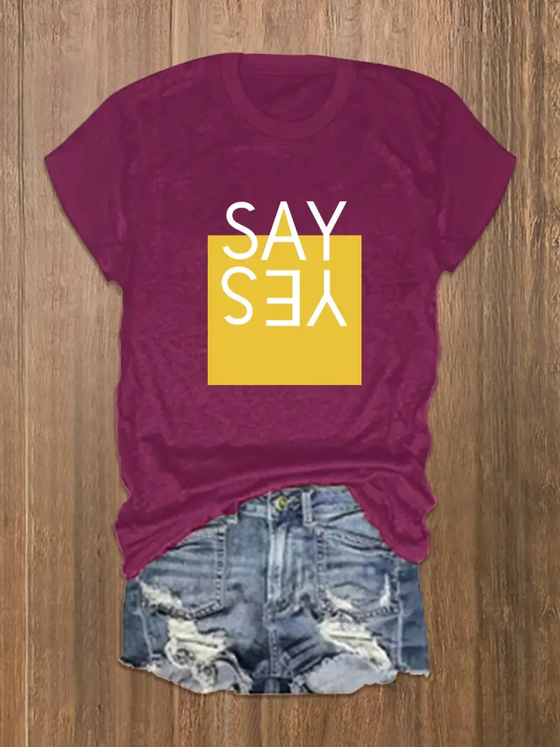 Letter Print T Shirt Plus Size Short Sleeve Crew Neck Casual Temu