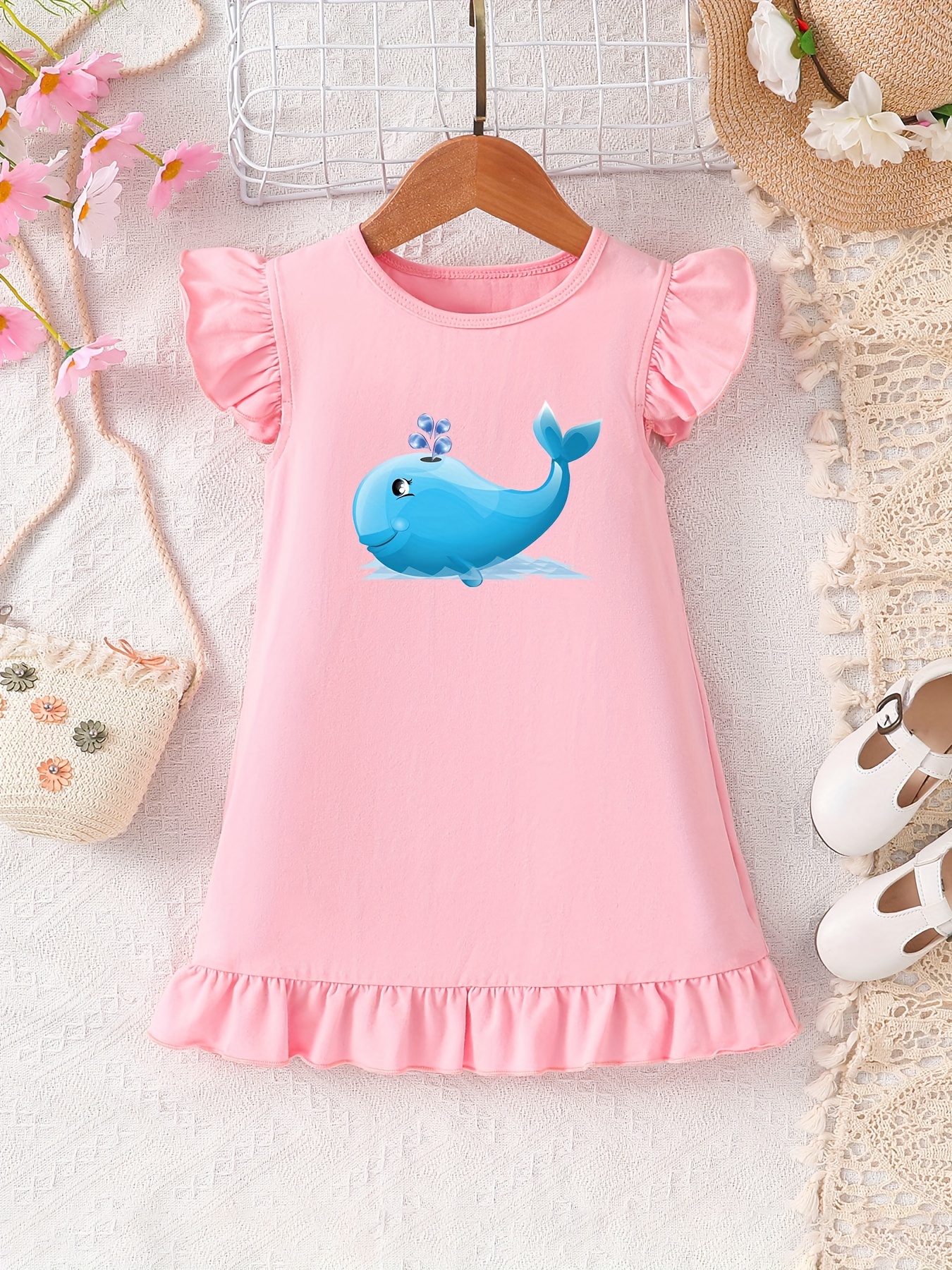 Cute Cartoon Whale Graphic Print Baby Girls' Comfy Crew Neck - Temu ...