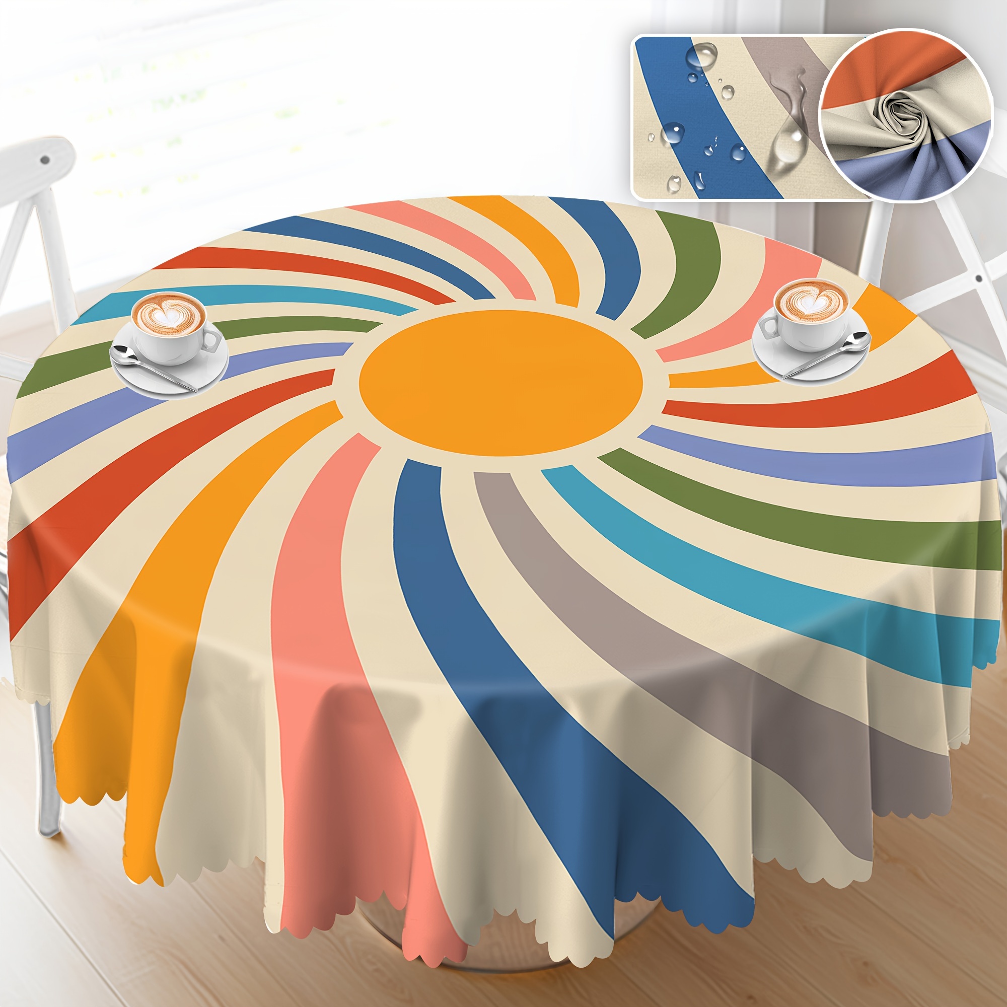 Boho Style Tablecloth Rustic Cream Sun Rainbow Stripes Table - Temu
