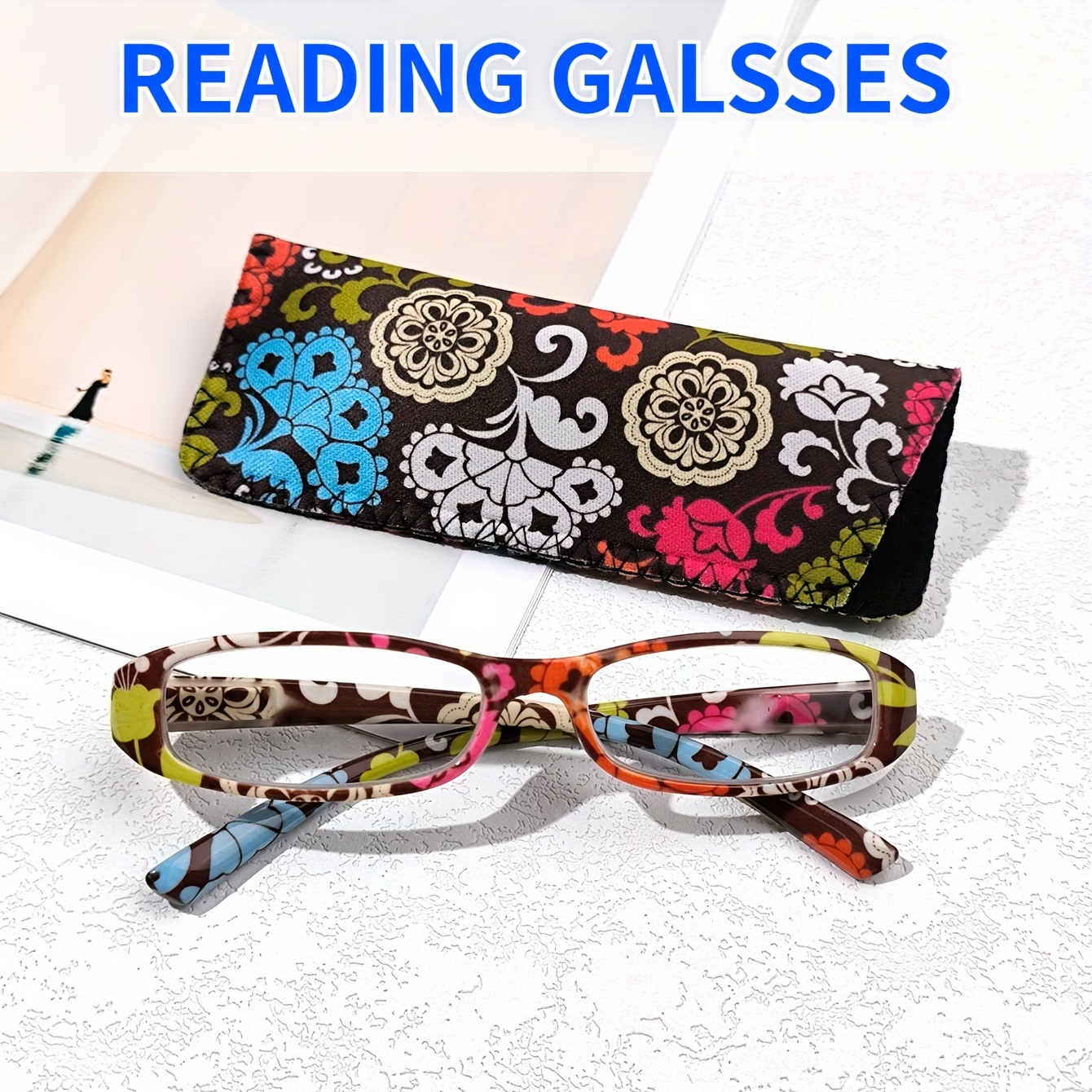 1pc Floral Pattern Computer - Slim Pocket Presbyopic Glasses With Pen ...
