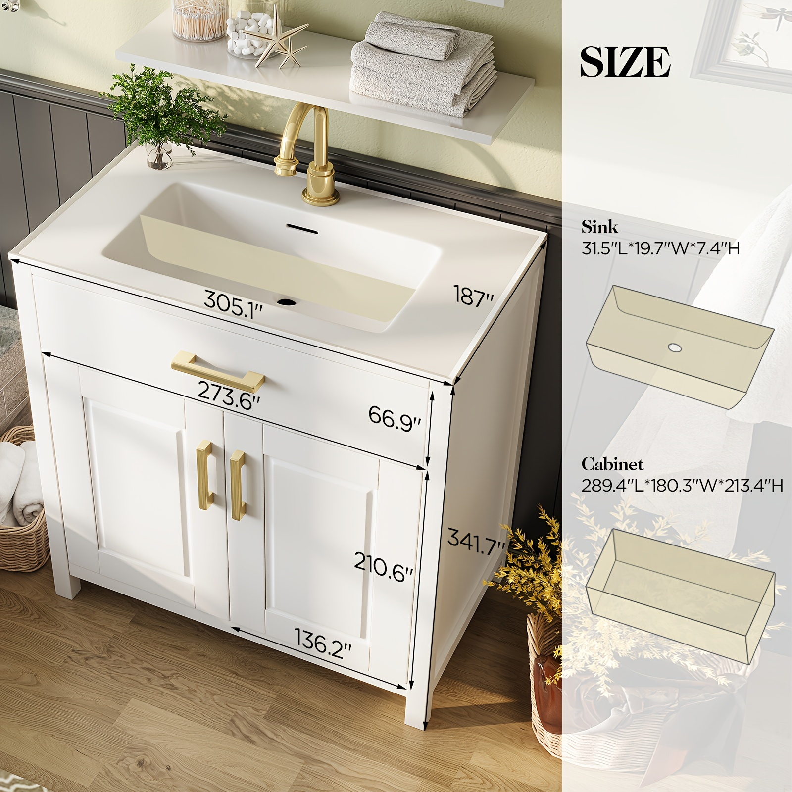 Freestanding Bathroom Vanity Sink Combo Contemporary Single - Temu