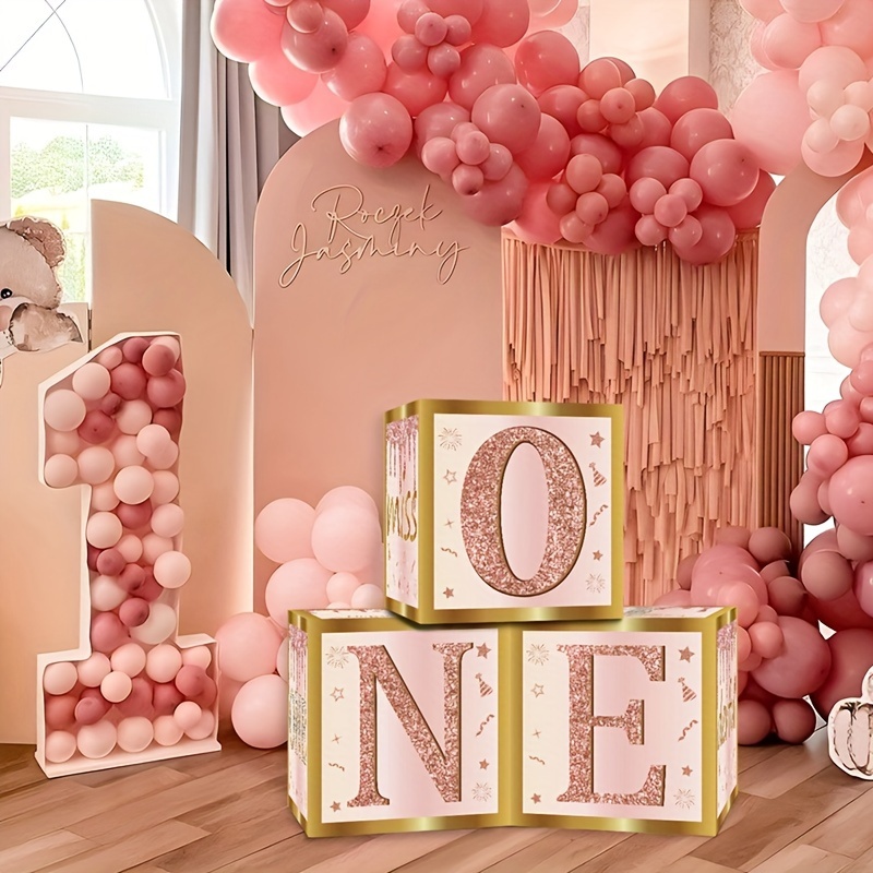1st birthday balloon decoration boxes golden theme Temu
