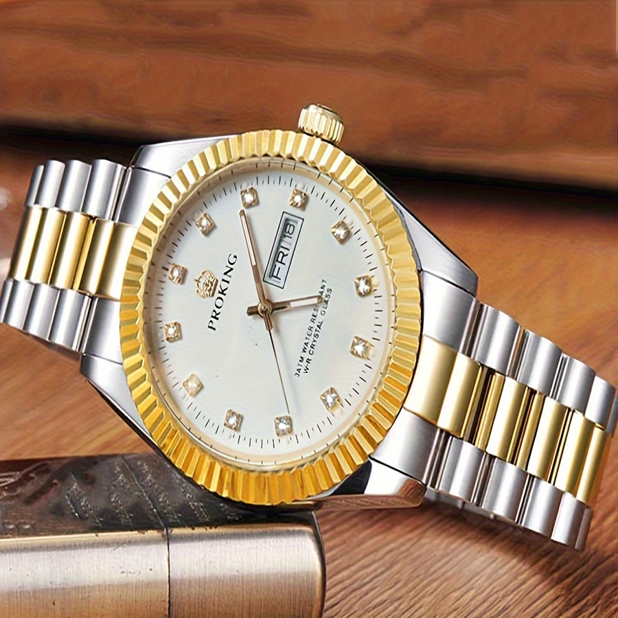 Business Waterproof Mens Watch With Stainless Steel Band Dual Calendar ...