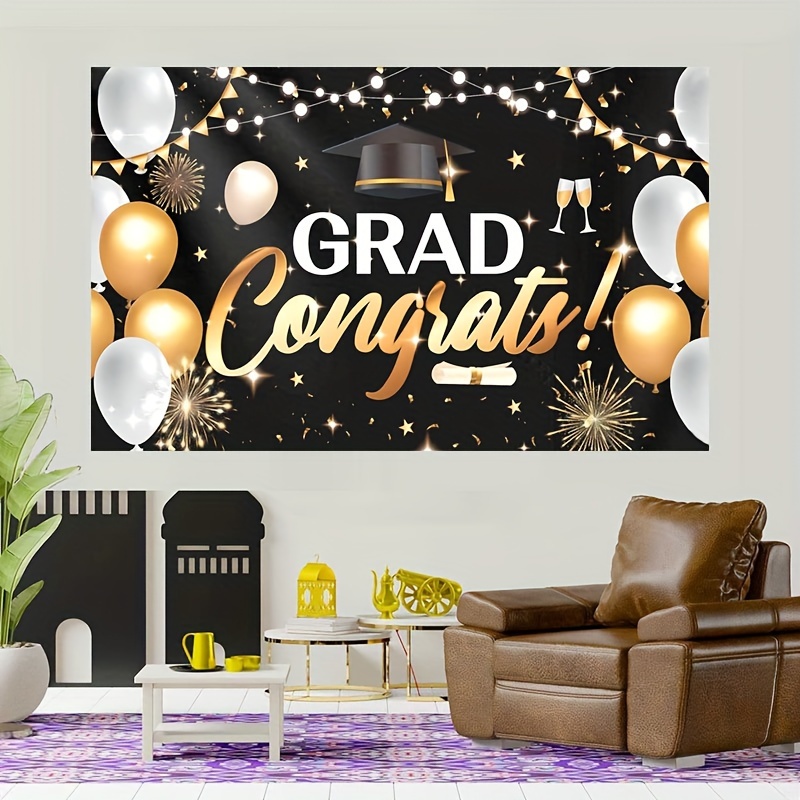 Graduate Banner Decorations Black Golden Balloons Graduation - Temu