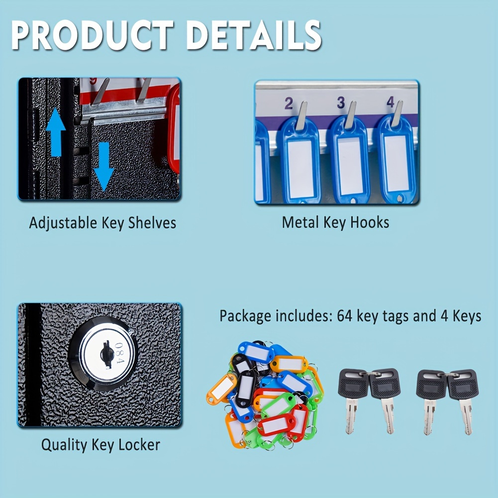 Key Box Wall Mount 64 Position Metal Valet Key Cabinet Lock - Temu