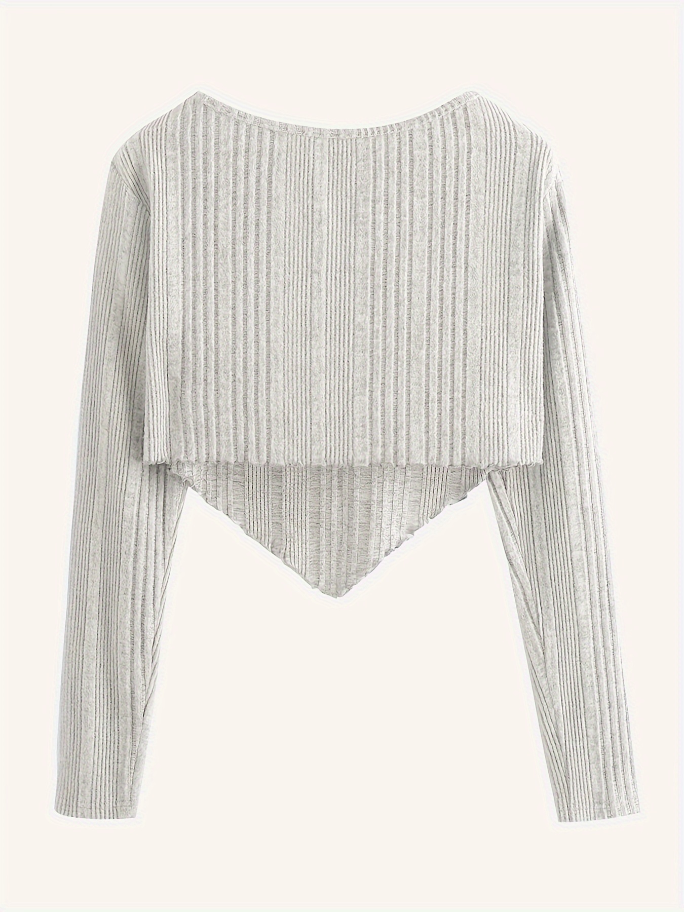 solid ribbed hanky hem t shirt casual long sleeve crew neck - Temu Canada