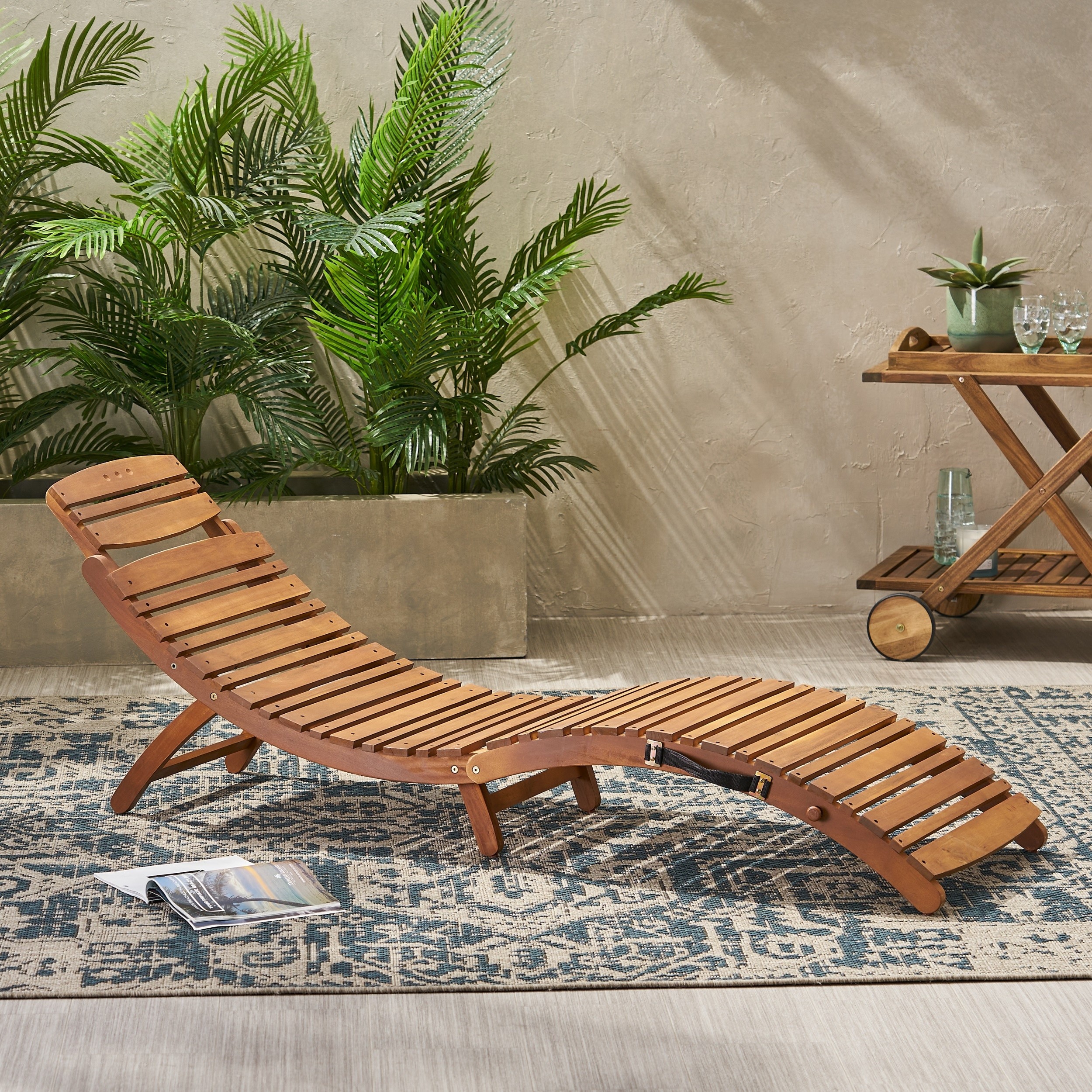 Outdoor balcony home wooden lounge chair villa folding rest lounge bed courtyard lunch break bench indoor and outdoor leisure beach swimming po