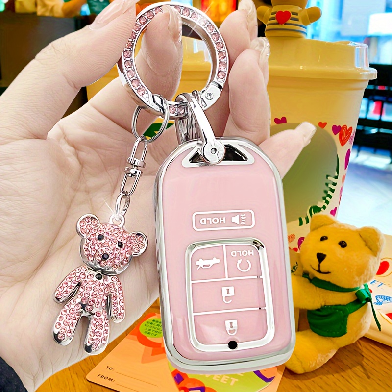 Honda Car Key Fob Cover Artificial Diamond Bear Keychains - Temu Ireland