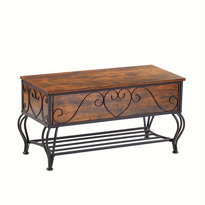 Vintage Metal Storage Bench Flip top Shoe Rack Rustic Wooden - Temu