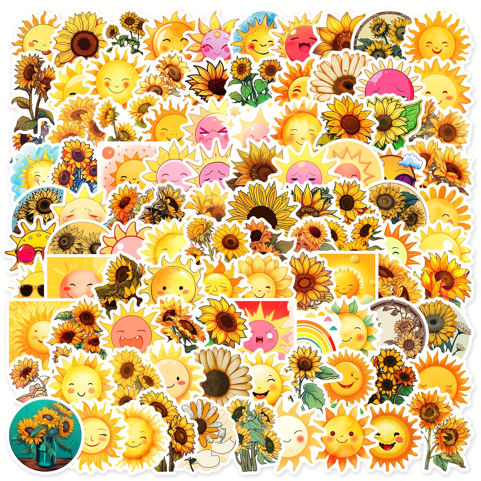 Sun Sunflower Stickers Cartoon Decals Watercolor - Temu