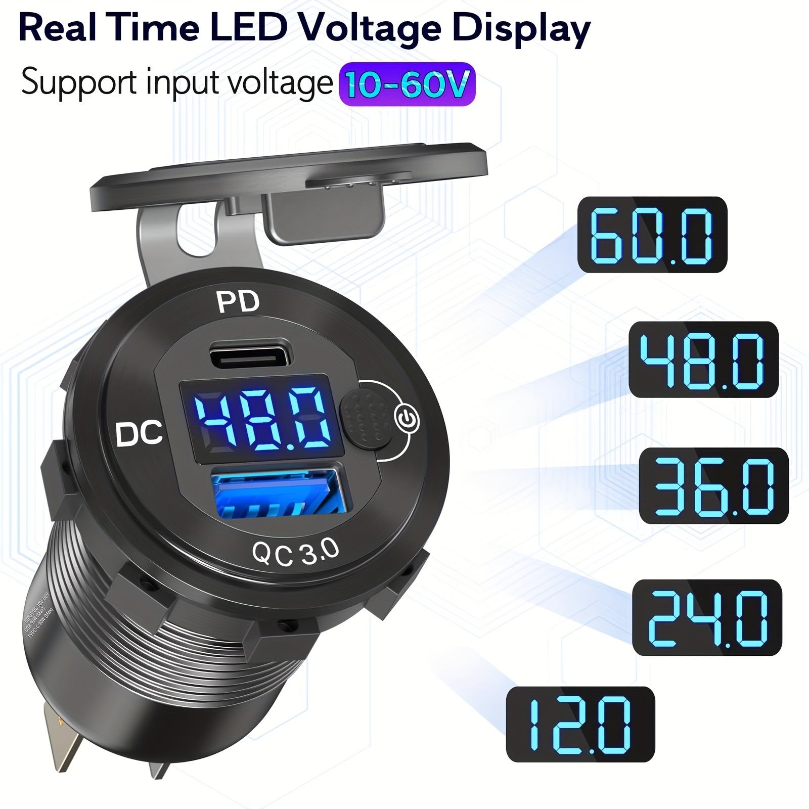 High Voltage Usb Socket Car 12v 60v Aluminum Charger Adapter - Temu ...