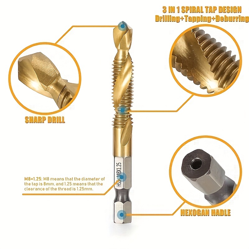 "durable" 6-piece Titanium-coated Hss Tap Drill Bit Set For Screw ...