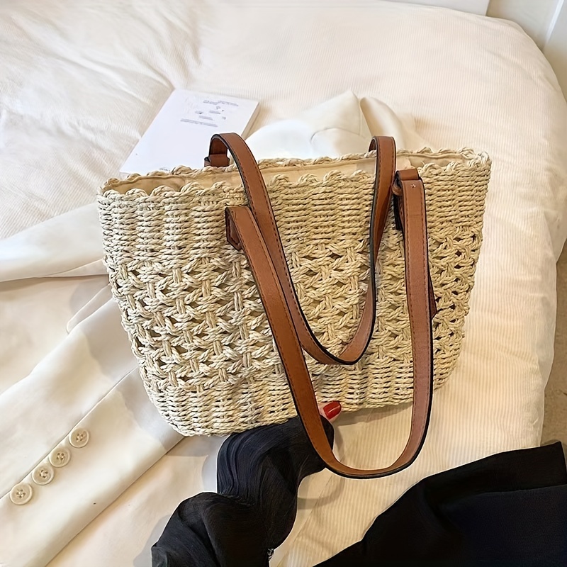 Women's Shoulder Bag Large Capacity Straw Beach Bag - Temu United Kingdom