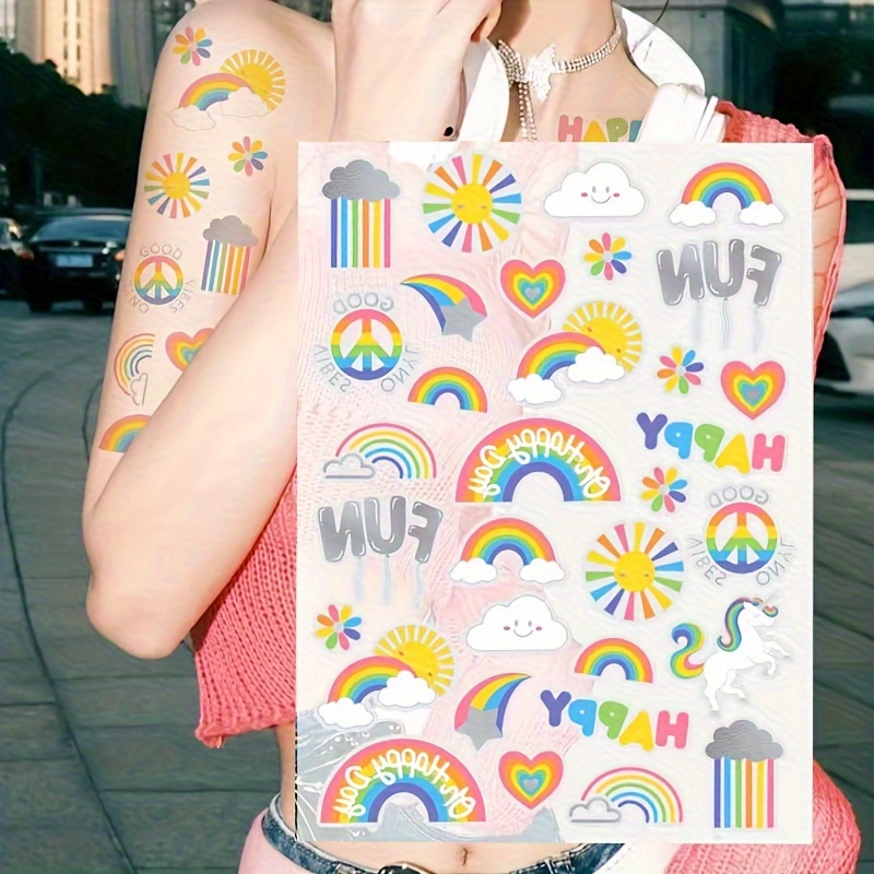 Rainbow Hippie Style Temporary Tattoos Long lasting - Temu
