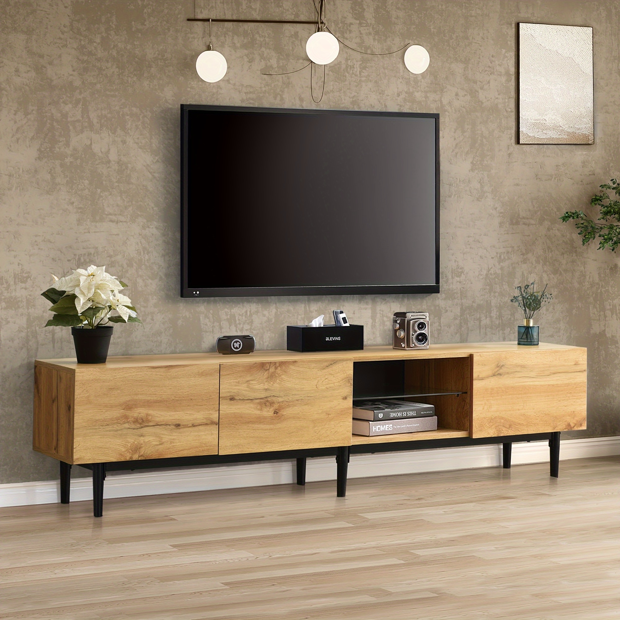 Modern Tv Stand 4 Cabinets Open Shelves Color matching Media - Temu