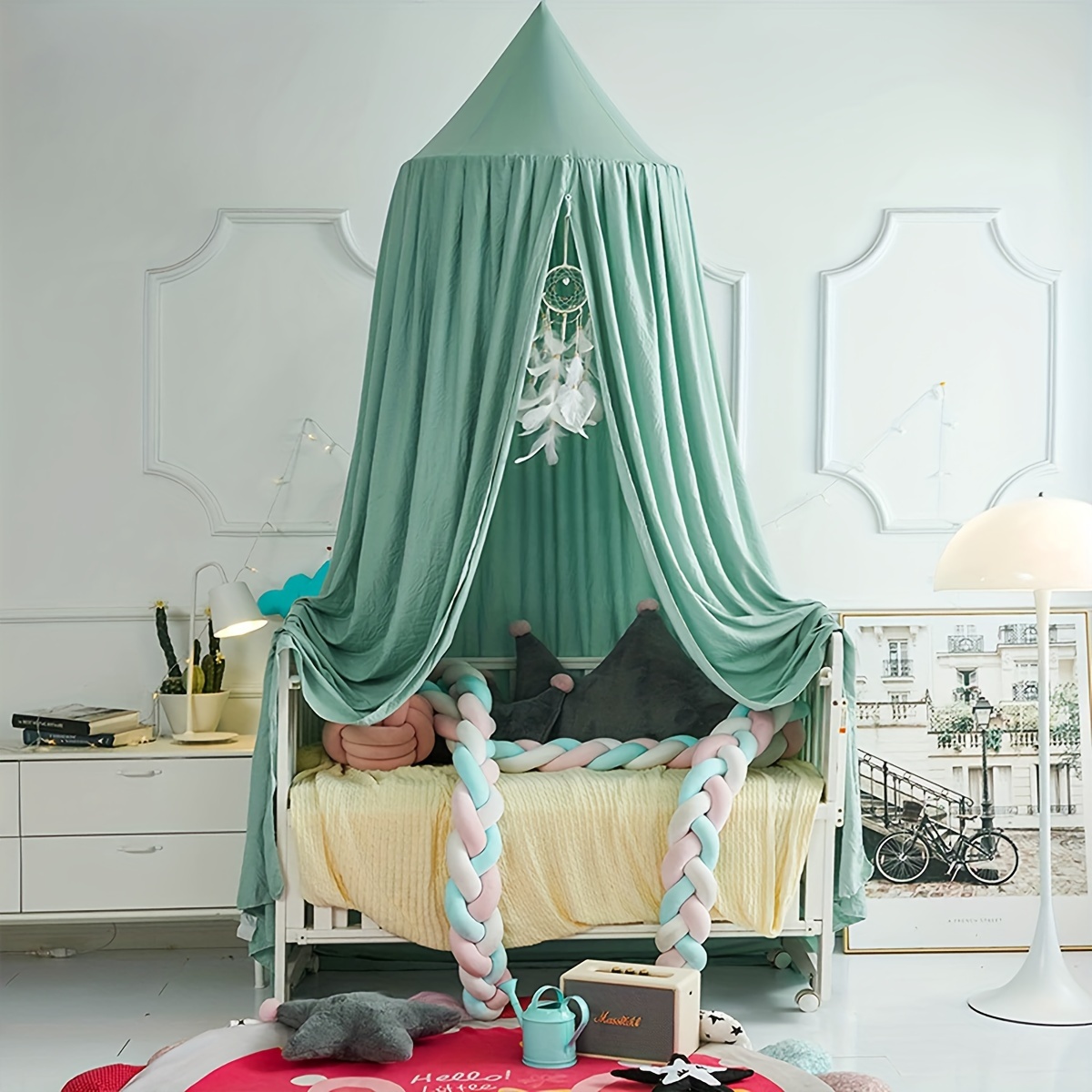 Round Top Bed Canopy Girls Polyester Knit - Temu