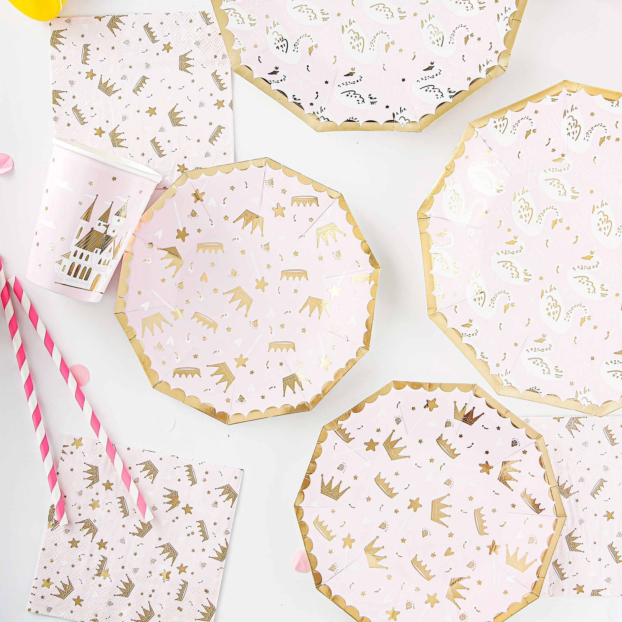 Value Pack Crown Pattern Paper Tableware Birthday Party - Temu Australia