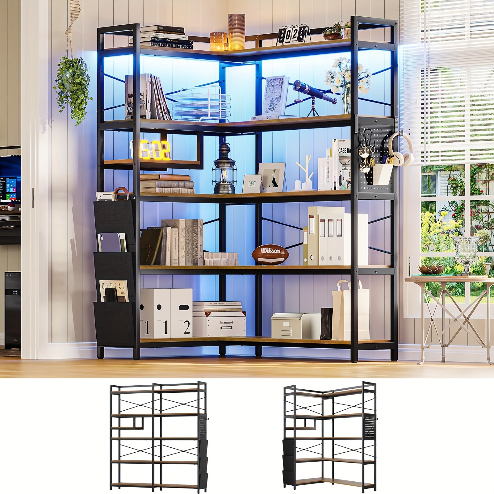 w bookcase 5 tier corner bookshelf storage led Temu