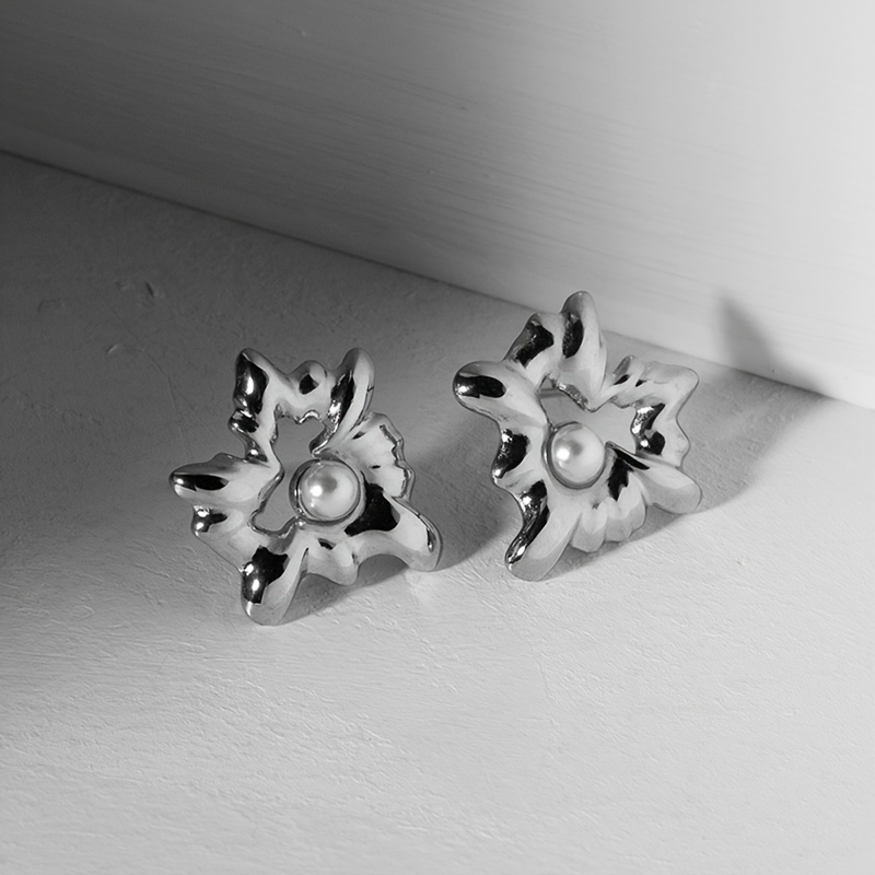 Irregular Flower Stud Earrings Imitation Pearl Inlaid Zinc - Temu United Kingdom