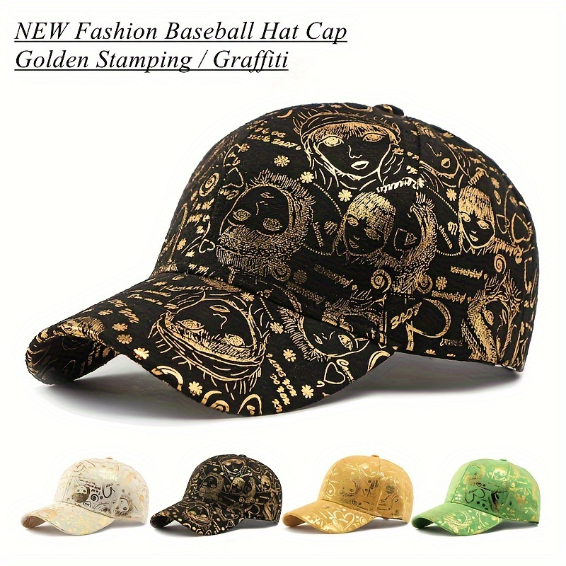 new graffiti baseball caps golden stamping outdoor hip hop cap street cool baseball hats for men and women sports hats breathable sun cap couple caps duckbill cap jewelry accessories