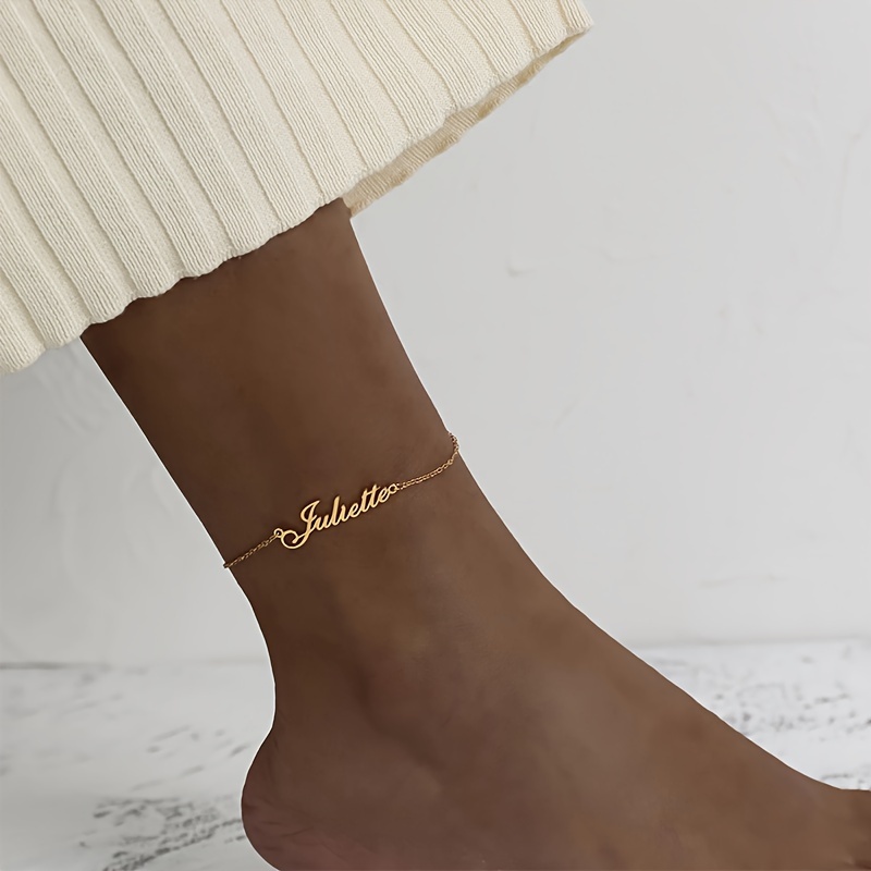 Initial Anklet Ankle Bracelet With Custom Name 🍫 14K Gold Custom Name ...