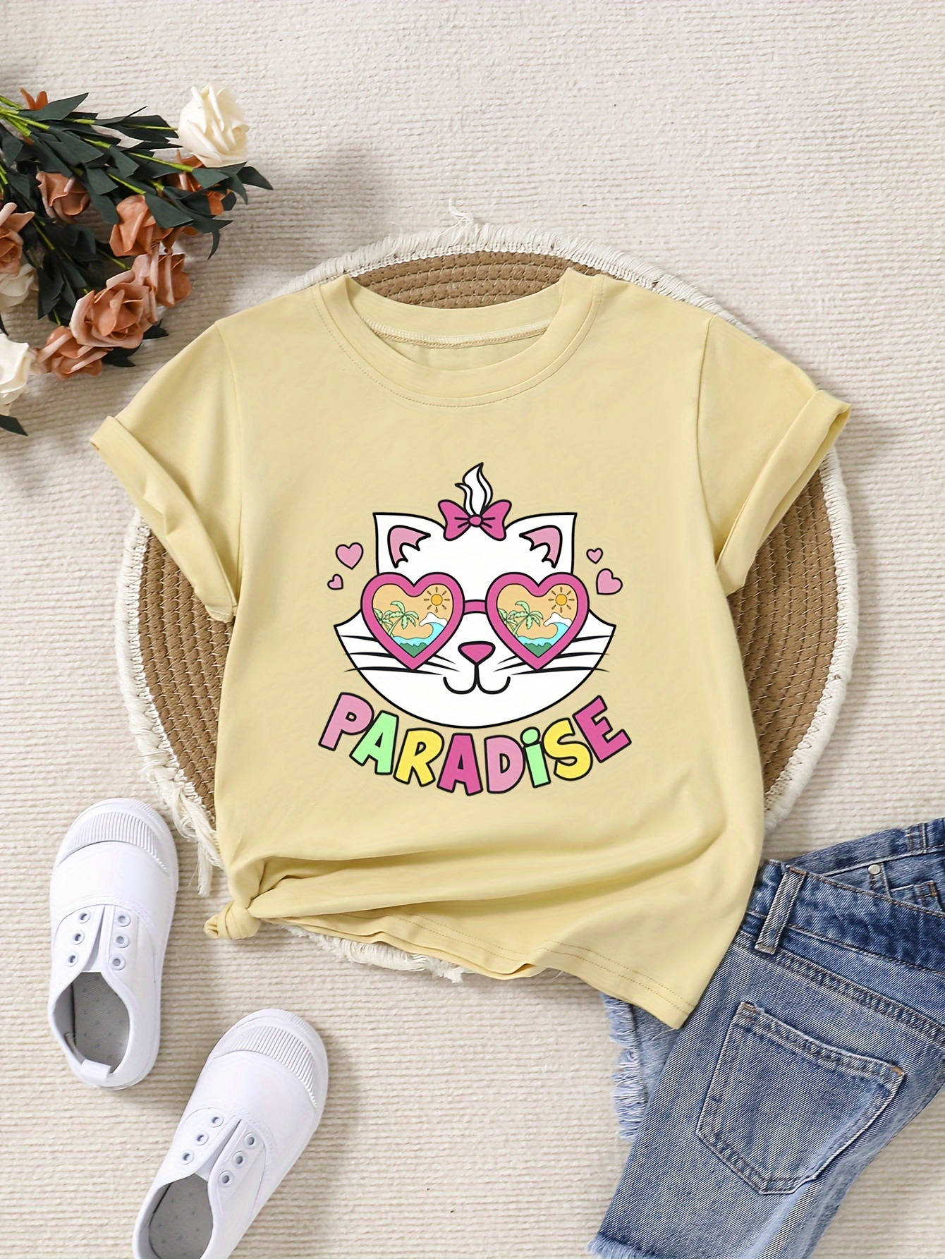 Paradise Anime Cat Wearing Sunglasses Graphic Print Girls' - Temu ...
