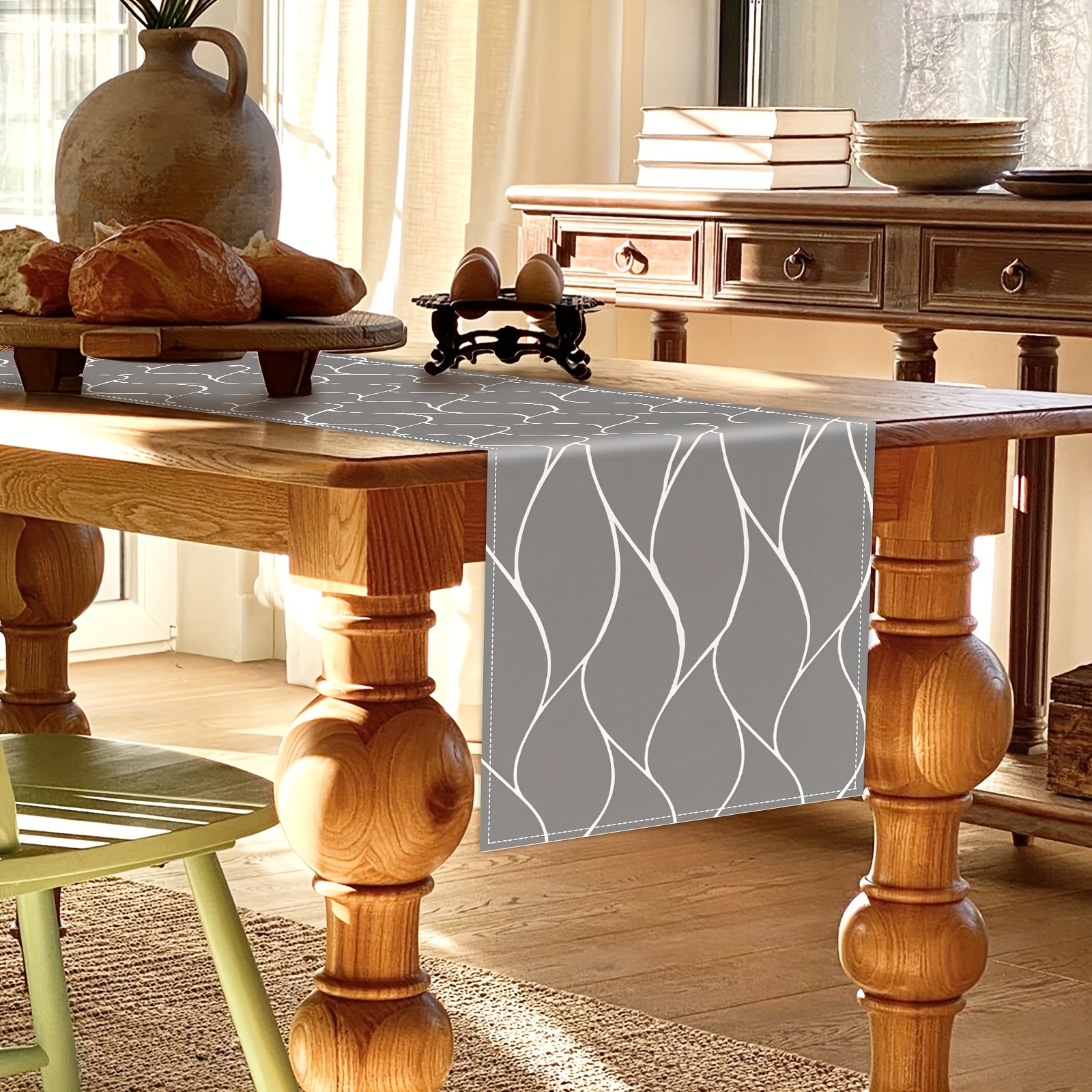 Farmhouse Gray Table Runners Abstract Wave - Temu Canada