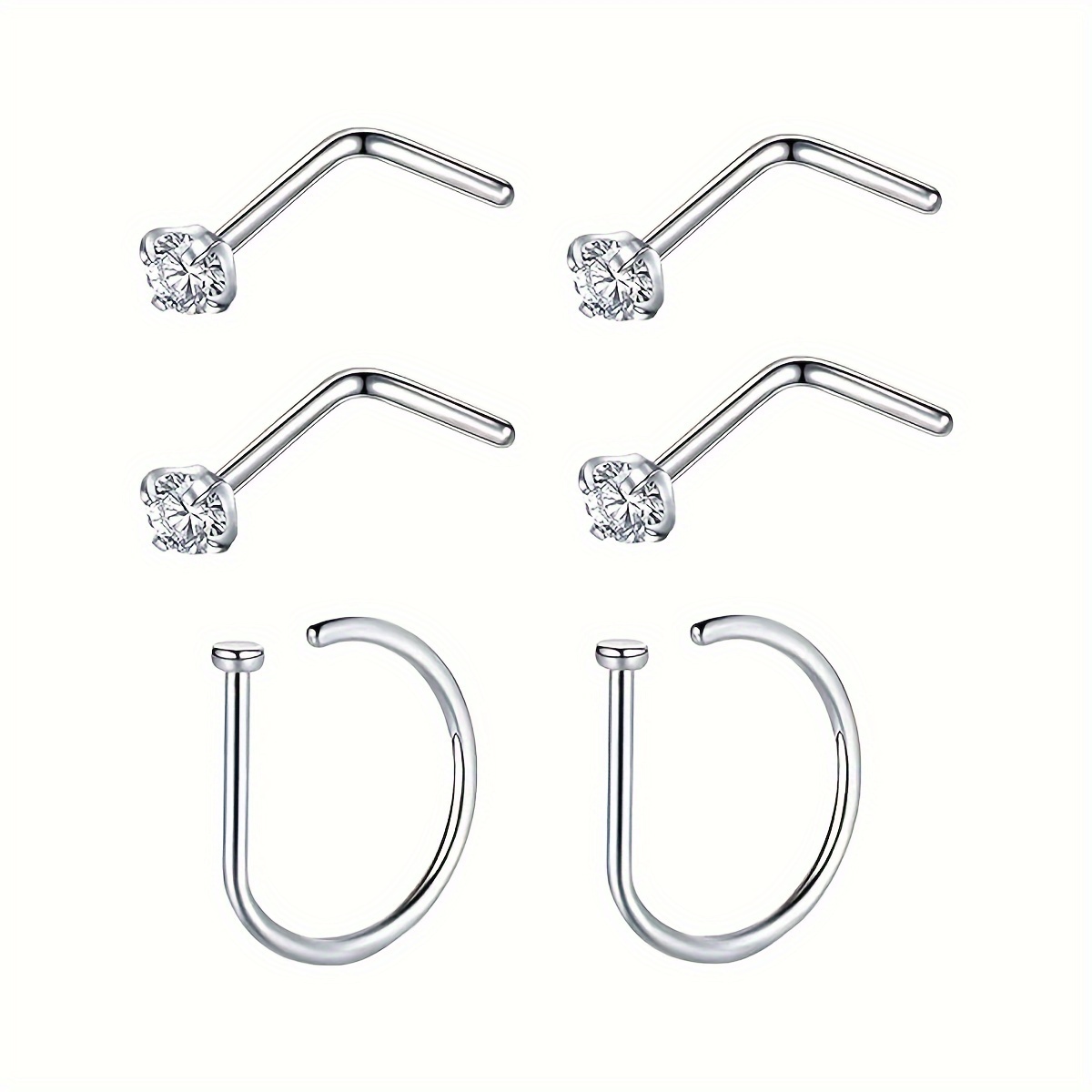 Stylish Unique Stainless Steel Nose Studs D shaped Zircon - Temu United ...