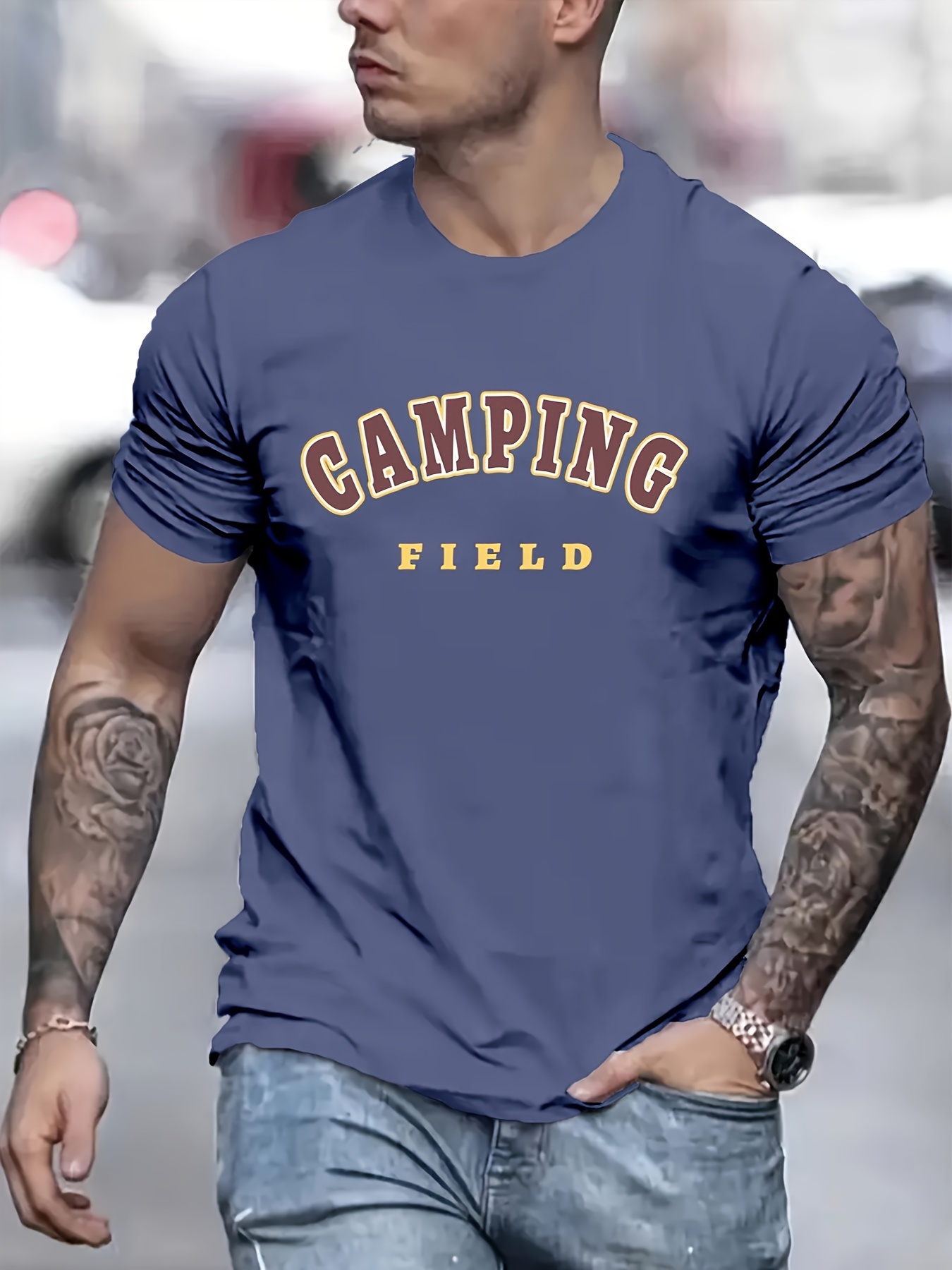 Camping Field Print Crew Neck T shirt Men Casual Short - Temu Ireland