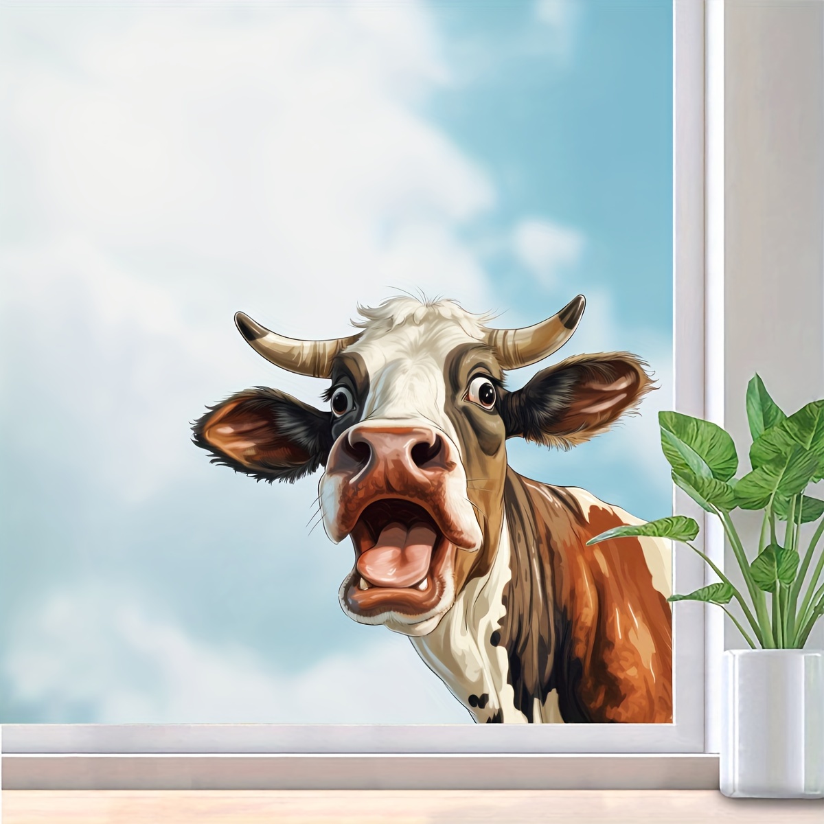 Rustic Cartoon Cow Window Sticker, Reusable Pvc Static Cling Farmhouse ...
