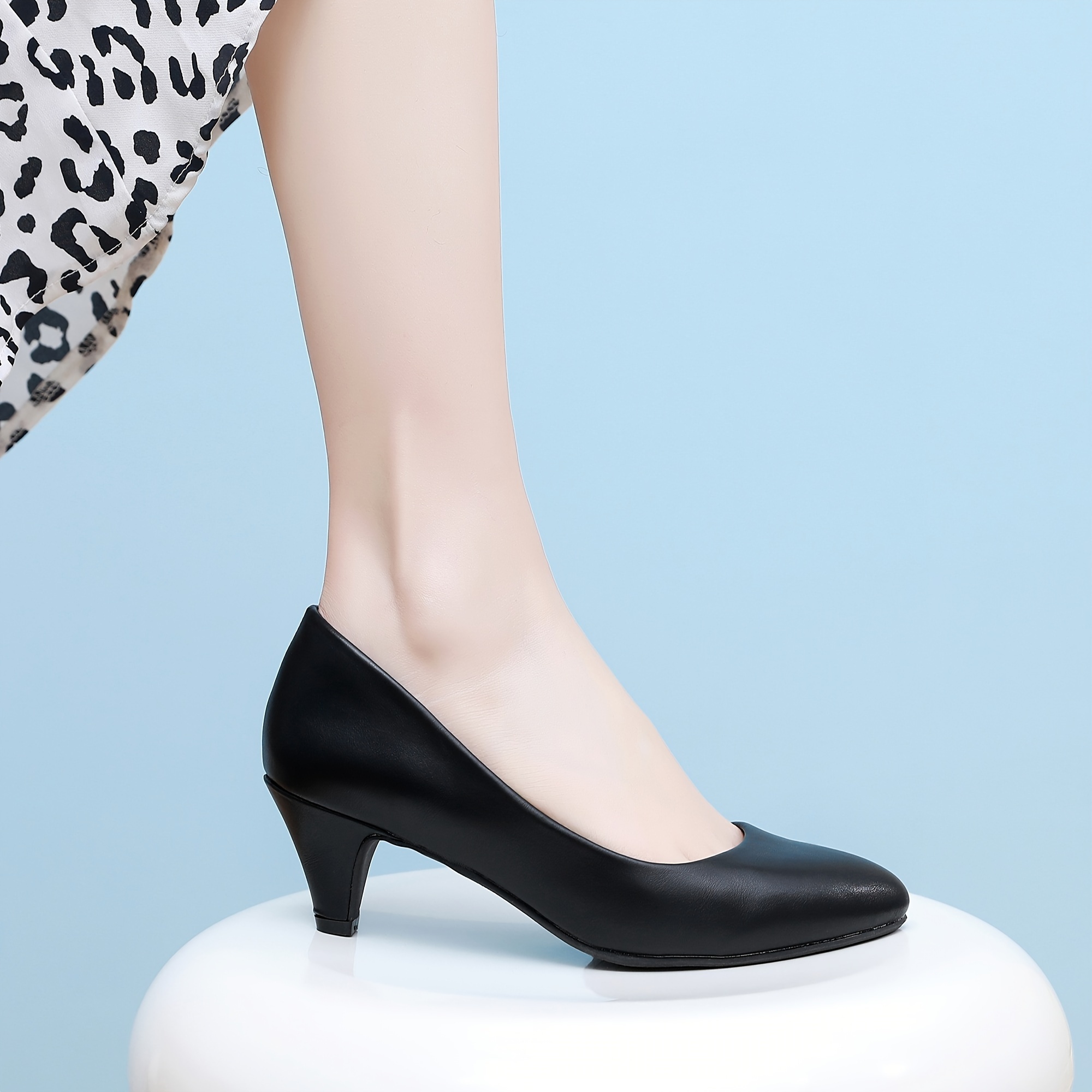 Black Court Pumps Women's match Pointed Toe Slip Chunky - Temu New Zealand