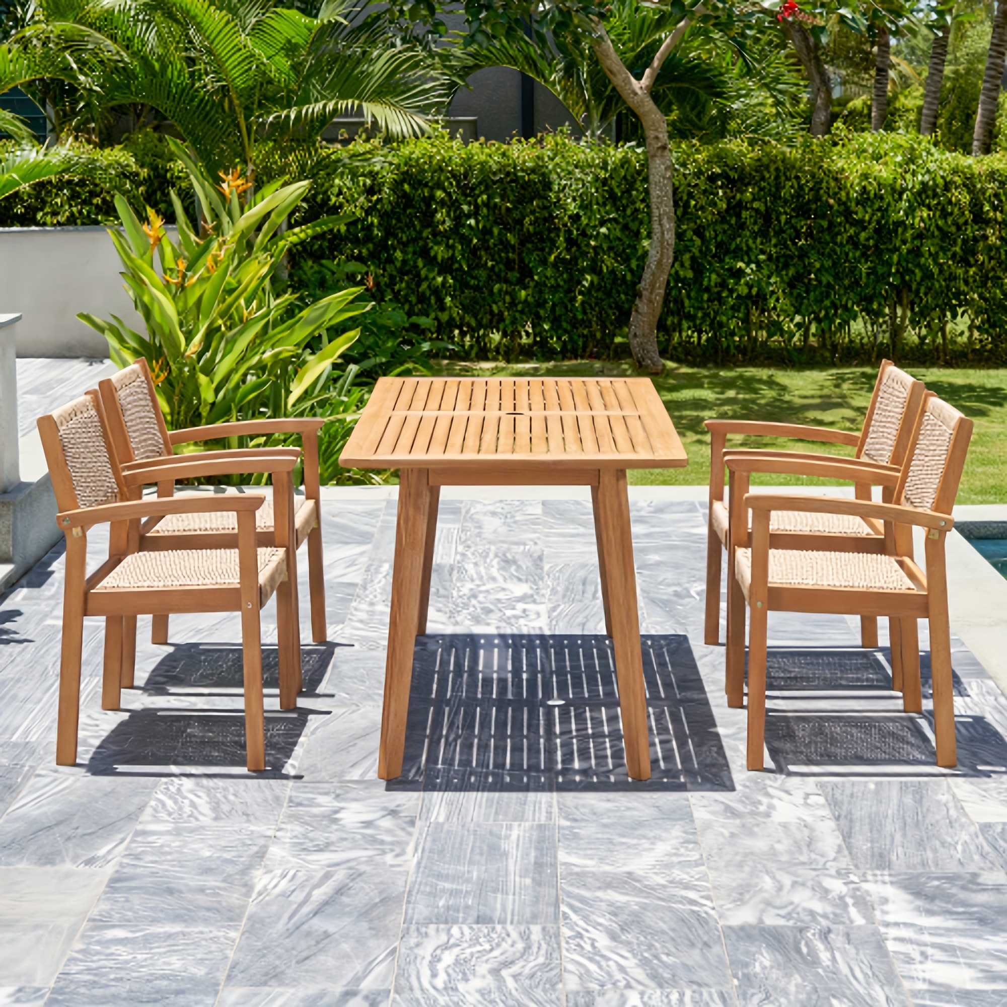 Acacia Wood Dining Set Stacking Chairs Table 4 - Temu