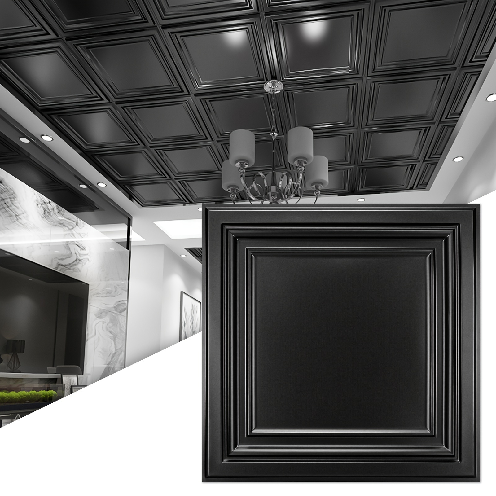Pvc Ceiling Tiles Black Panels 48 Sq - Temu