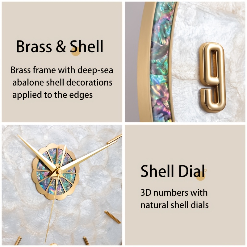 natural shell wall clock 13 77 round quartz movement battery operated ...