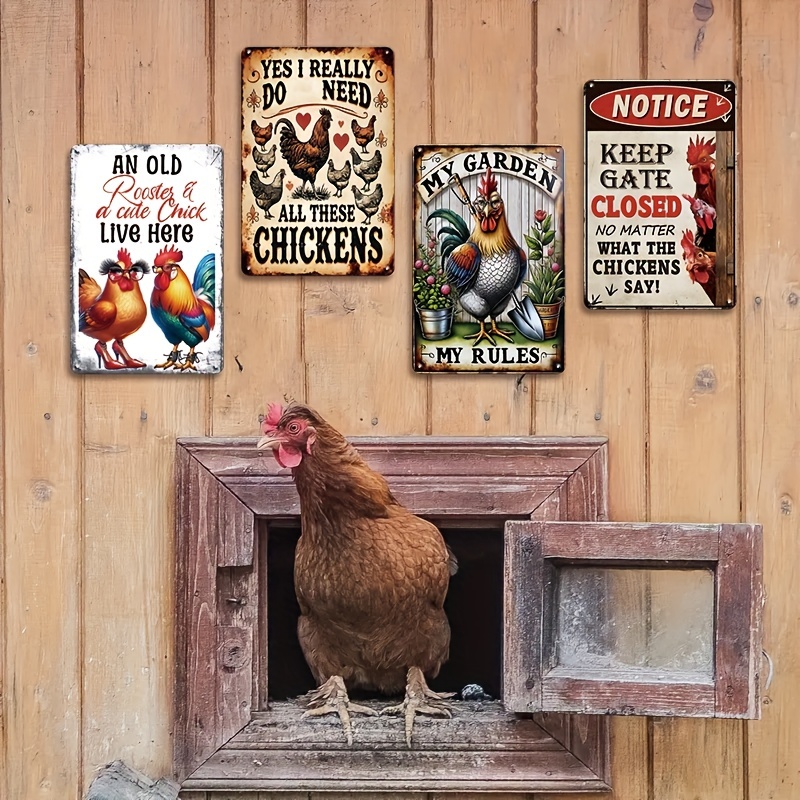humorous iron chicken metal sign retro style indoor outdoor - Temu