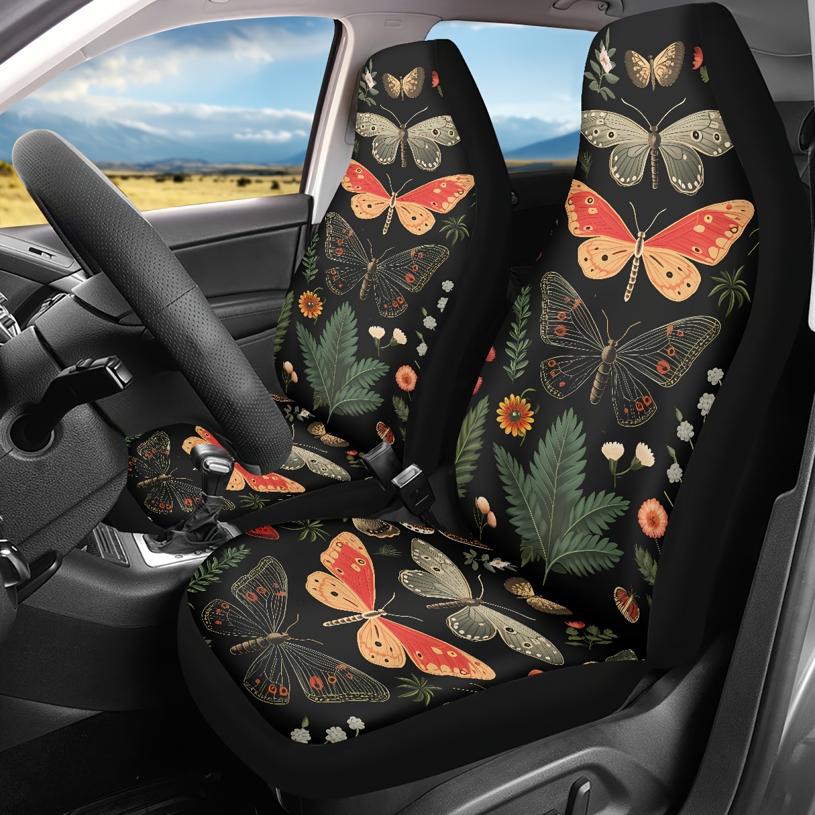 Butterfly Botanical Pattern Polyester Car Seat Covers Front - Temu