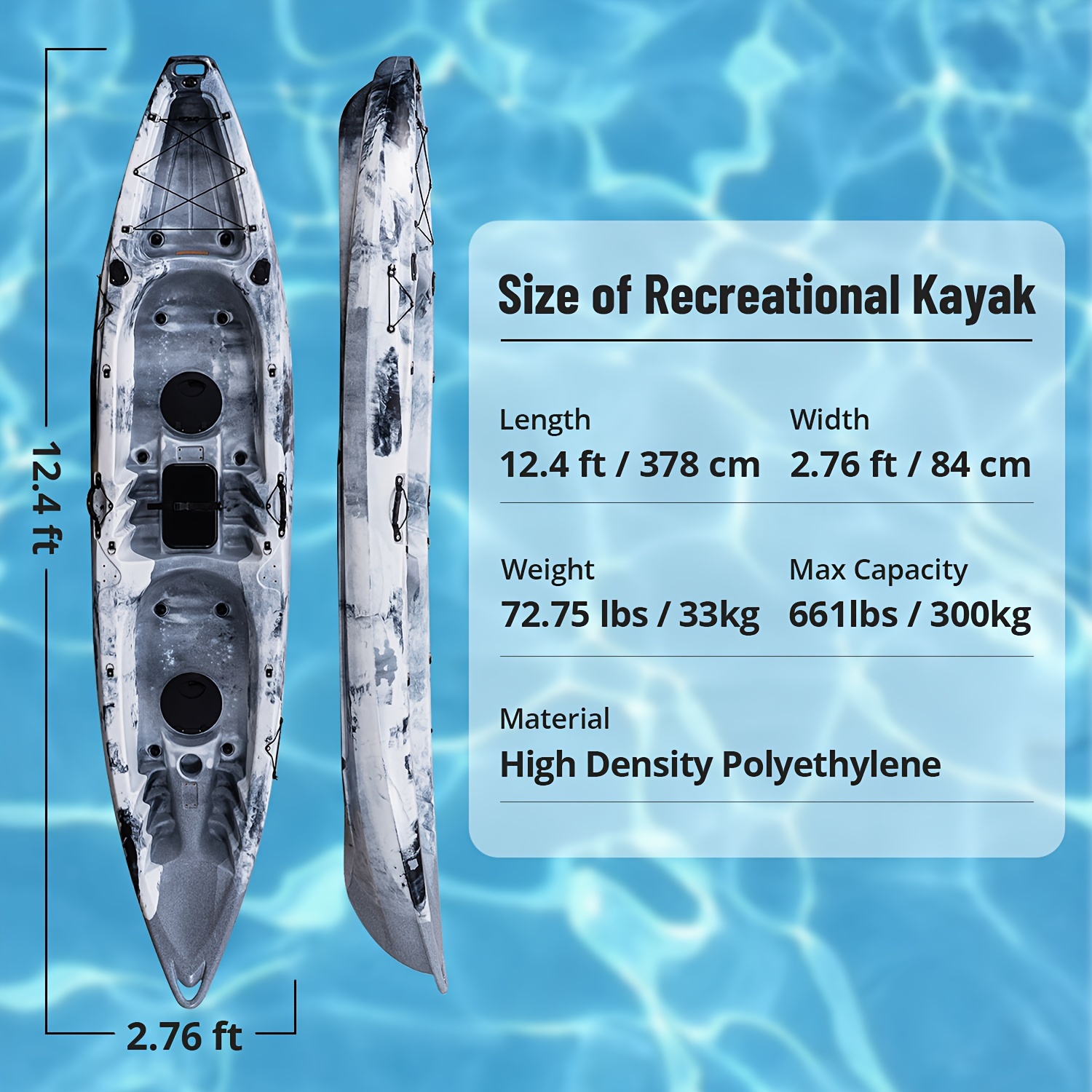 12.4ft Fishing Kayaks For 2 Person Adults With Paddle & Comfortable ...