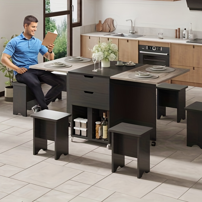 Quoyad Folding Extendable Dining Table Set 4 Chairs 4 - Temu