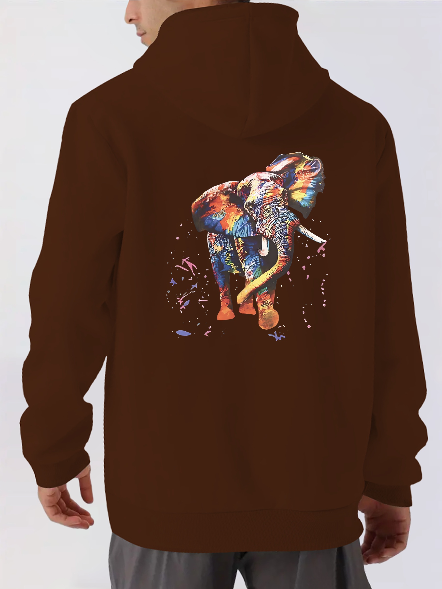 Colorful Elephant Print Men's Pullover Round Neck Hoodies - Temu Australia