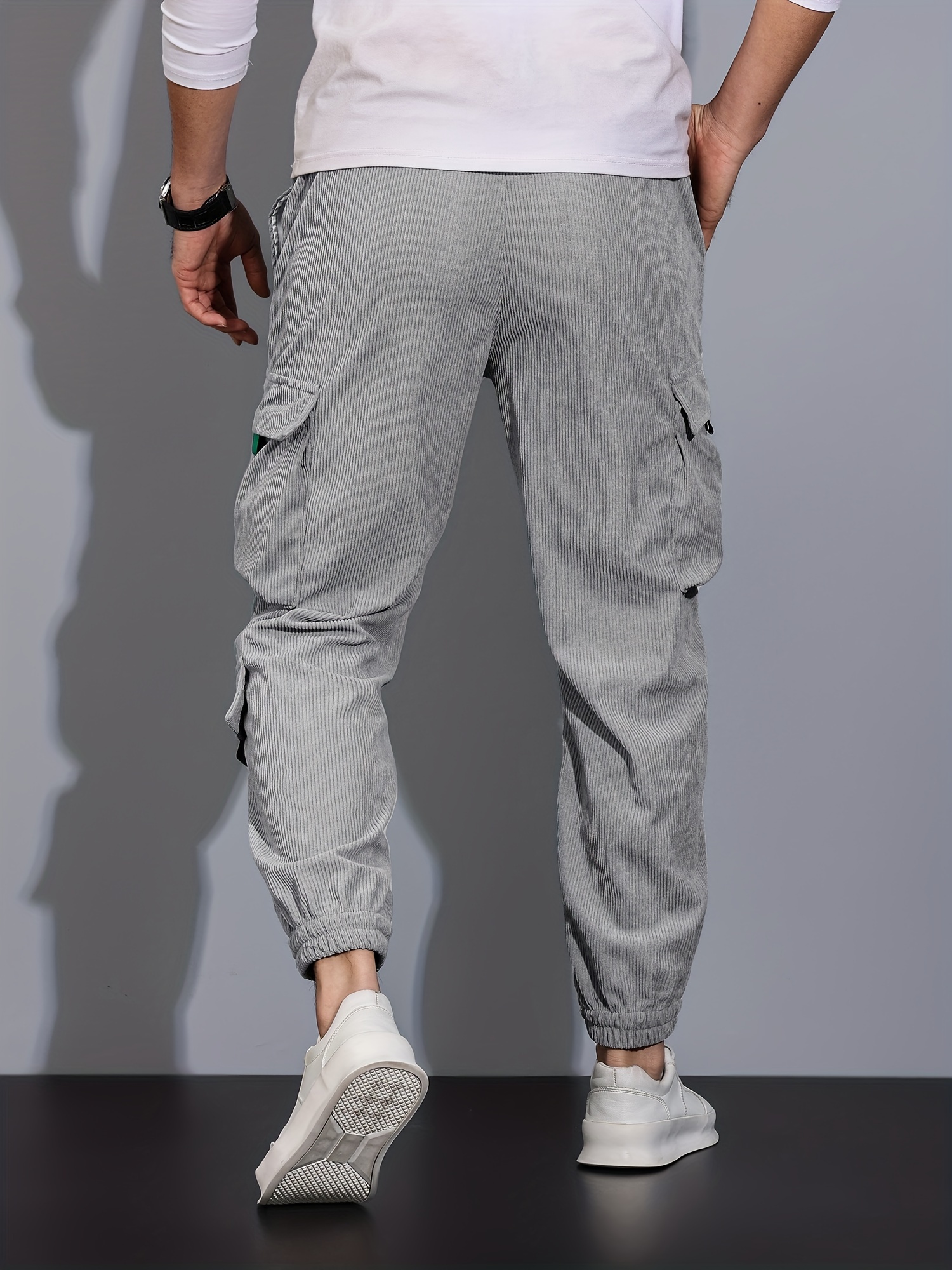 Mens Casual Solid Cargo Pants Elastic Waist Drawstring Temu
