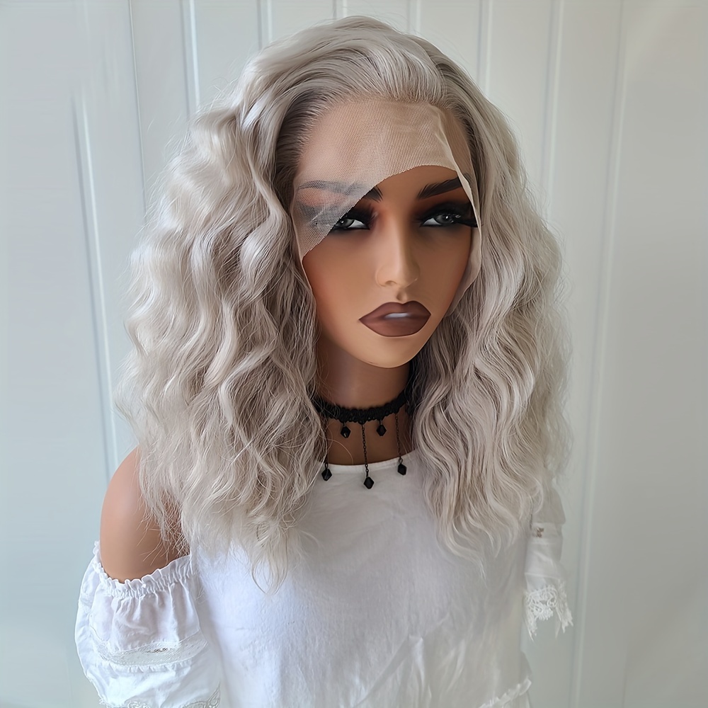 Elegant Grey Short Curly Lace Front Wig Women 13x4 Pre - Temu