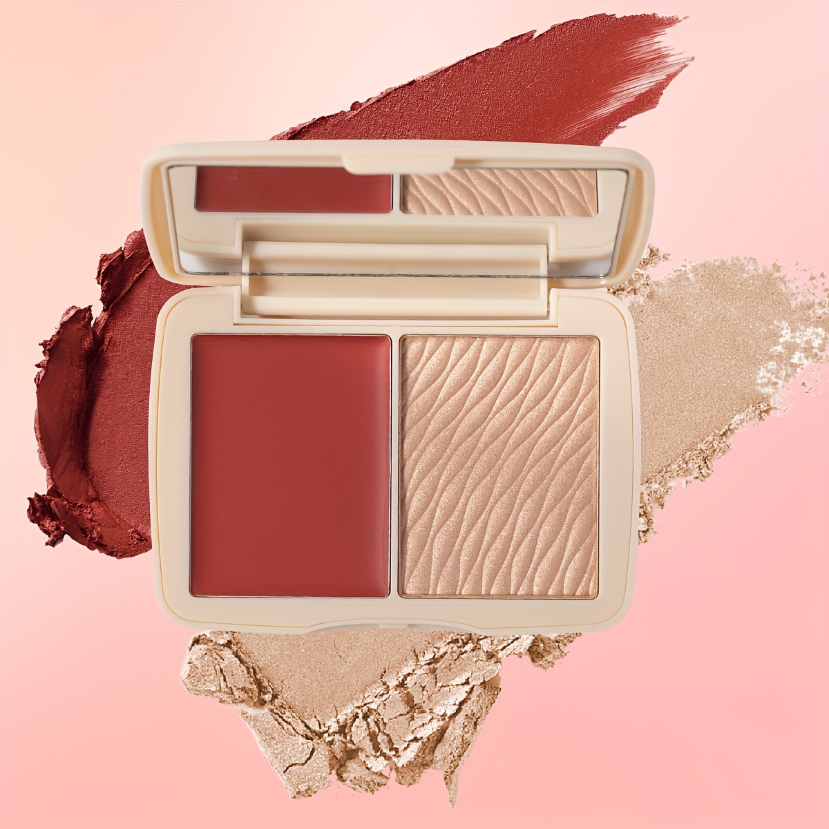2 في 1 أحمر خدود و هايلايتر لؤلؤي كريم عشاء + بودرة لامعة - Temu Qatar