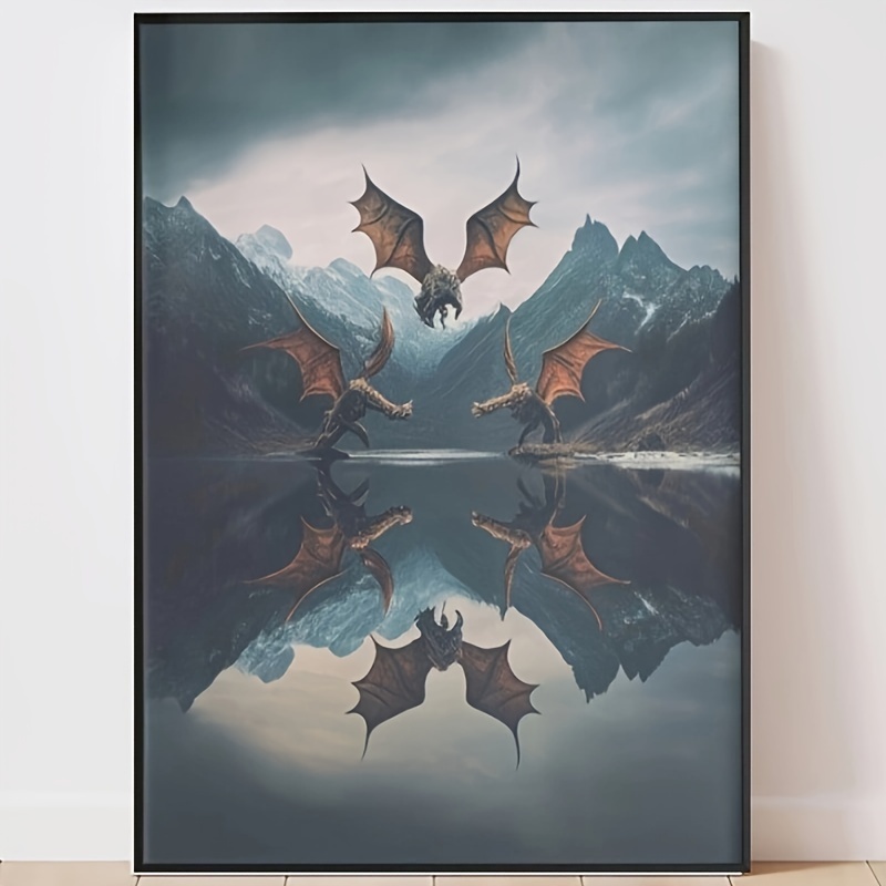 Dragon Reflection Poster Dragons Flying Lake Canvas Print - Temu ...