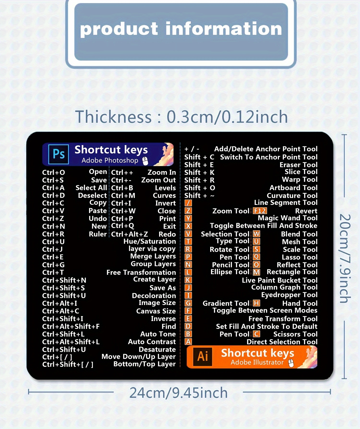 Designer Software Shortcut Keyboard Mouse Pad For Ps/ai, Water ...