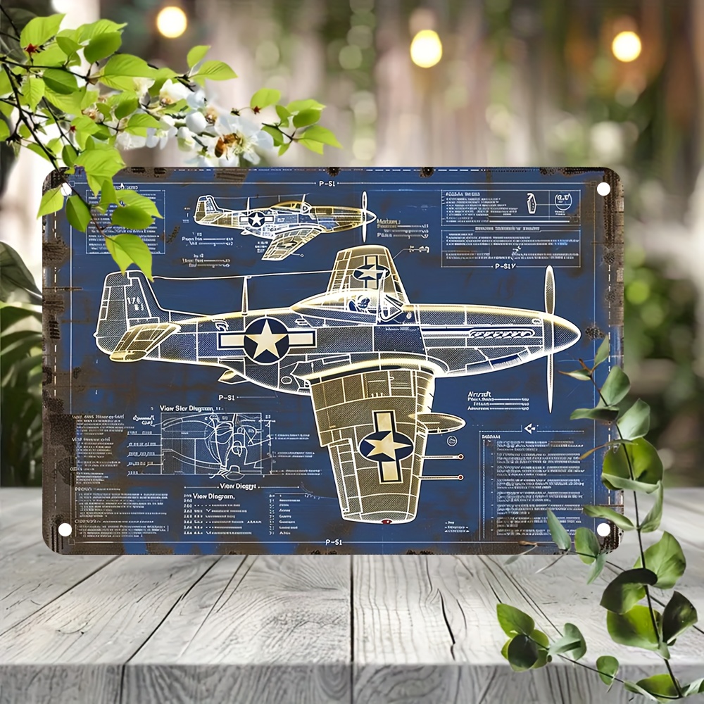 Vintage Aircraft Blueprint Aluminum Wall Art Sign 20x30cm - Temu