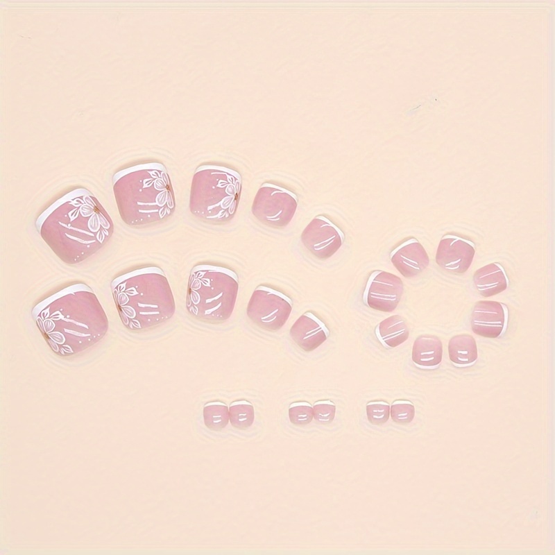 Glossy Summer Press Toenails Short Square Shaped Floral - Temu